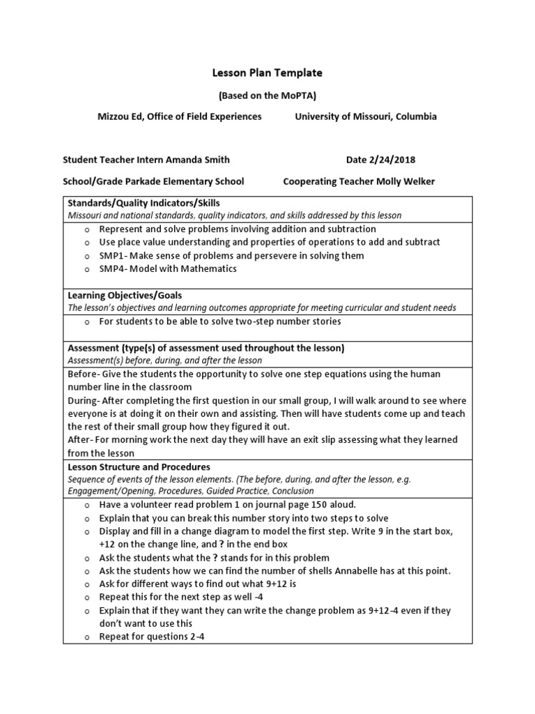 Mopta Math Lesson Plan | PDF | Lesson Plan | Teachers