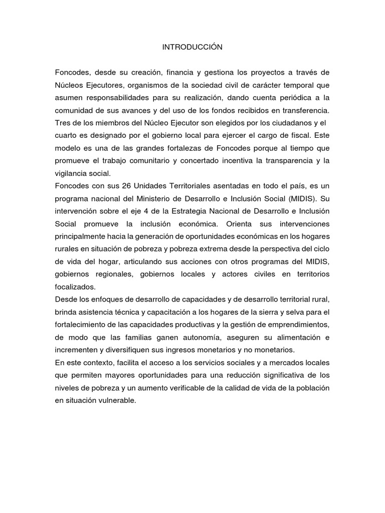 Foncodes: Programa de Inclusión Económica | PDF | Pobreza | Pobreza e ...
