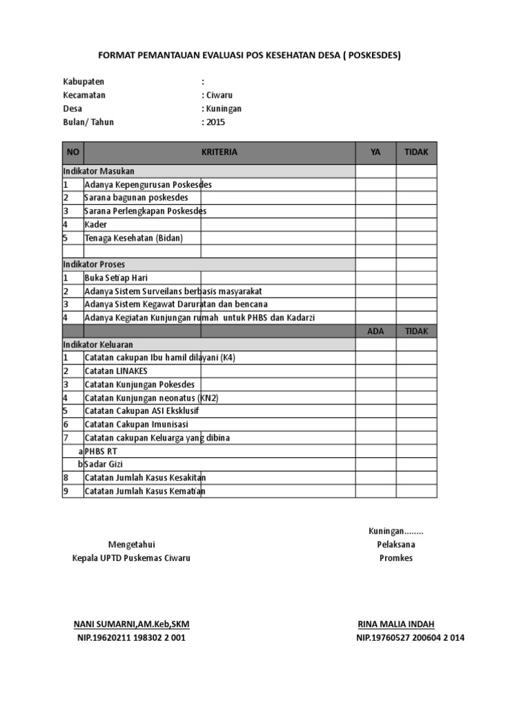 Format Monev Poskesdes | PDF