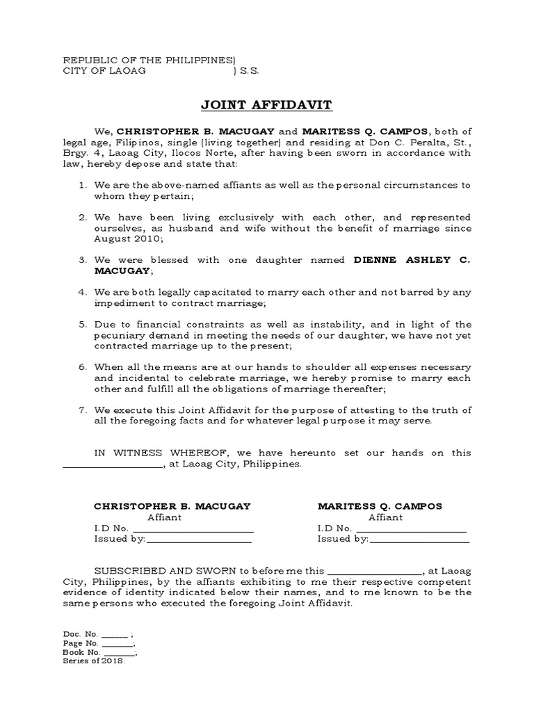 Affidavit of Non-Marriage | PDF