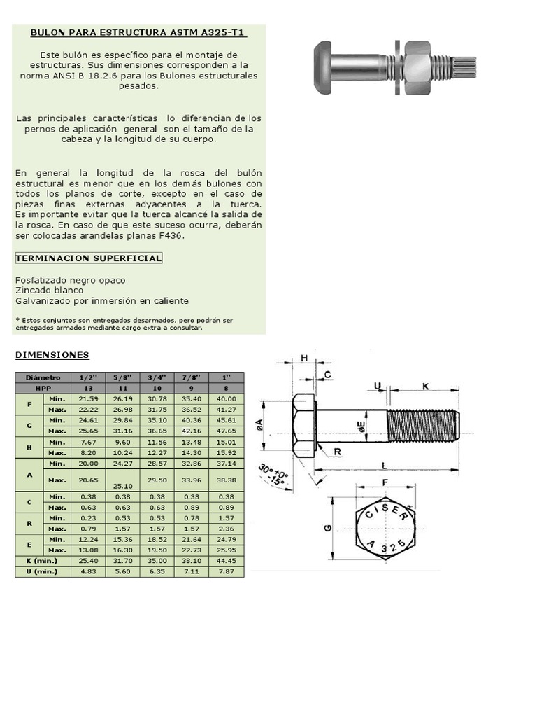 Bulon Estructural ASTM A325 | PDF | Materiales de construcción | Rieles