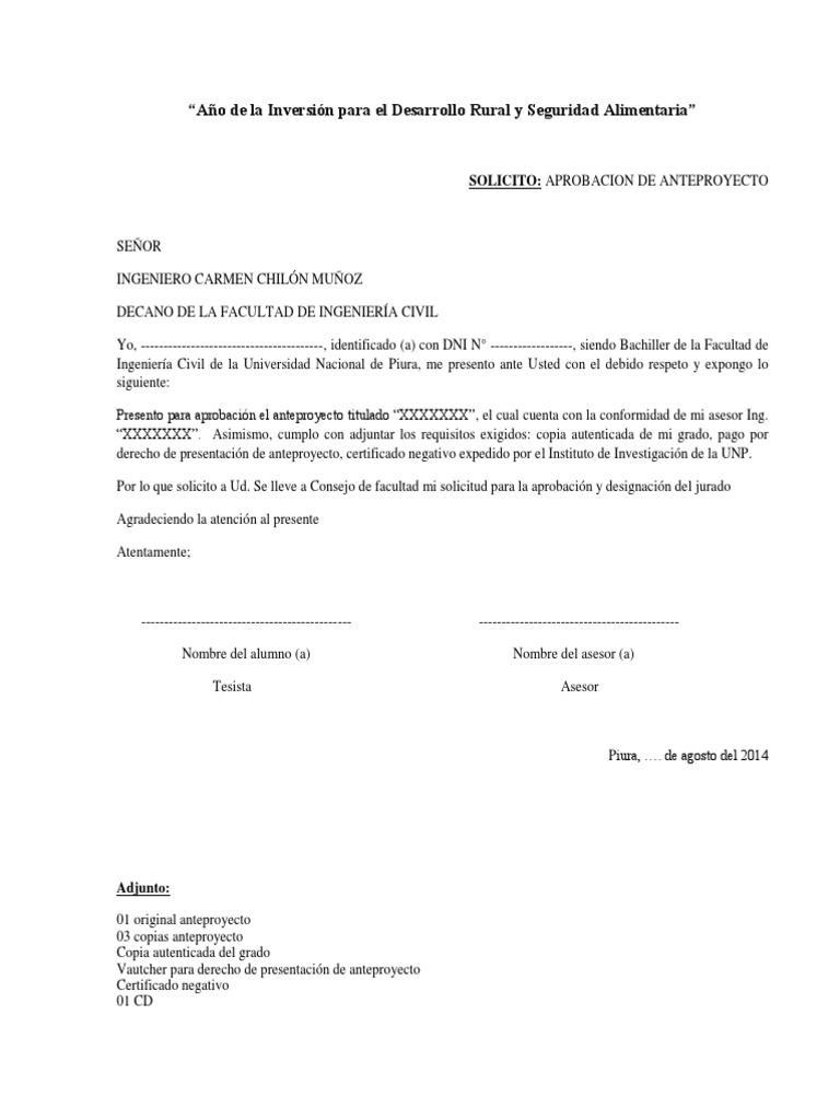 Carta A Decano Anteproyecto - Fic - Unp | PDF