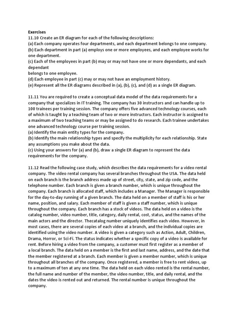 Erd Exercises Pdf Employment Business