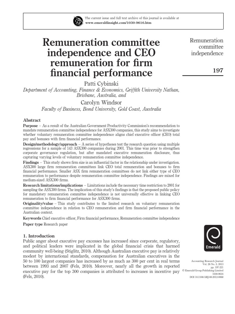 Remuneration Committee Independence and CEO Remuneration For Firm ...