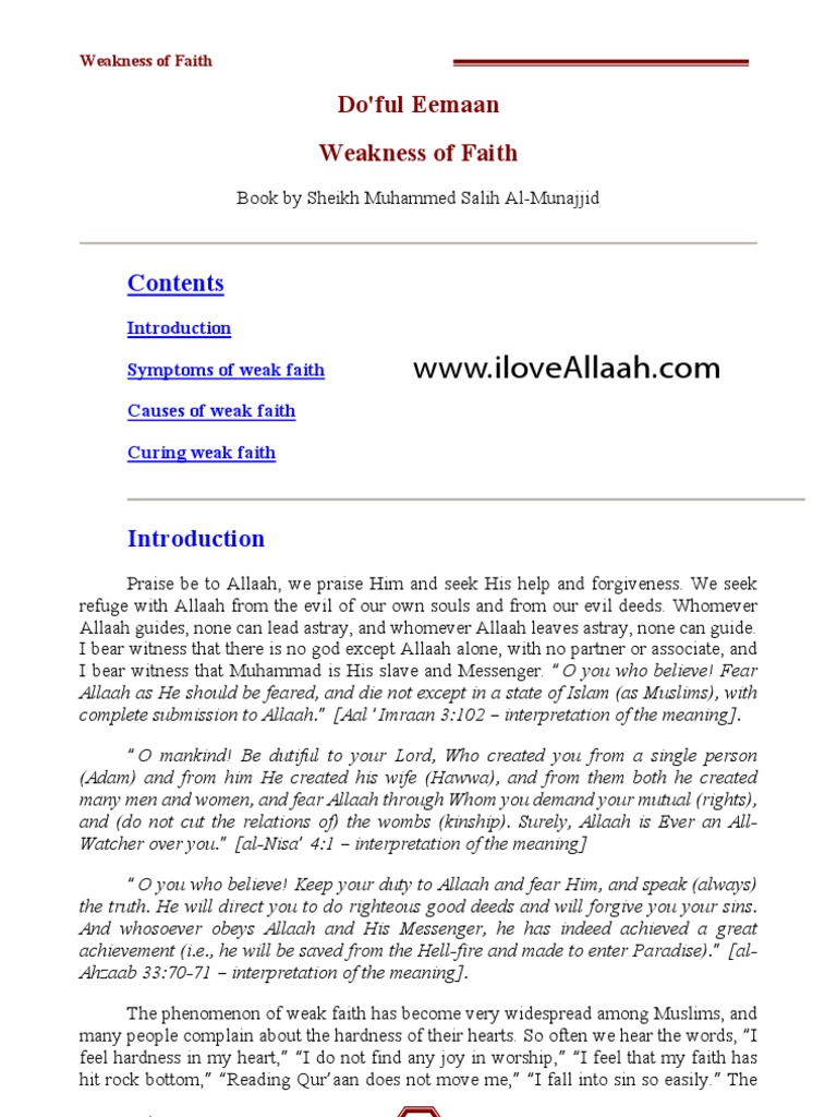 Do'ful Eemaan Weakness of Faith: Symptoms of Weak Faith Causes of Weak ...