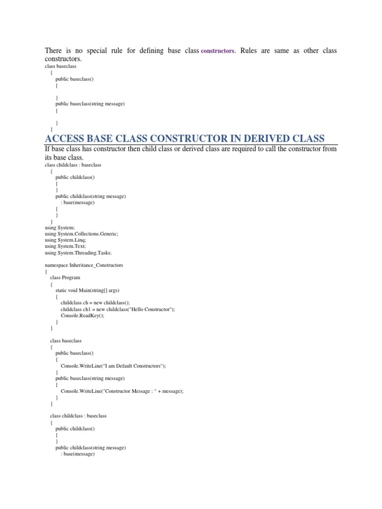 Access Base Class Constructor in Derived Class | PDF