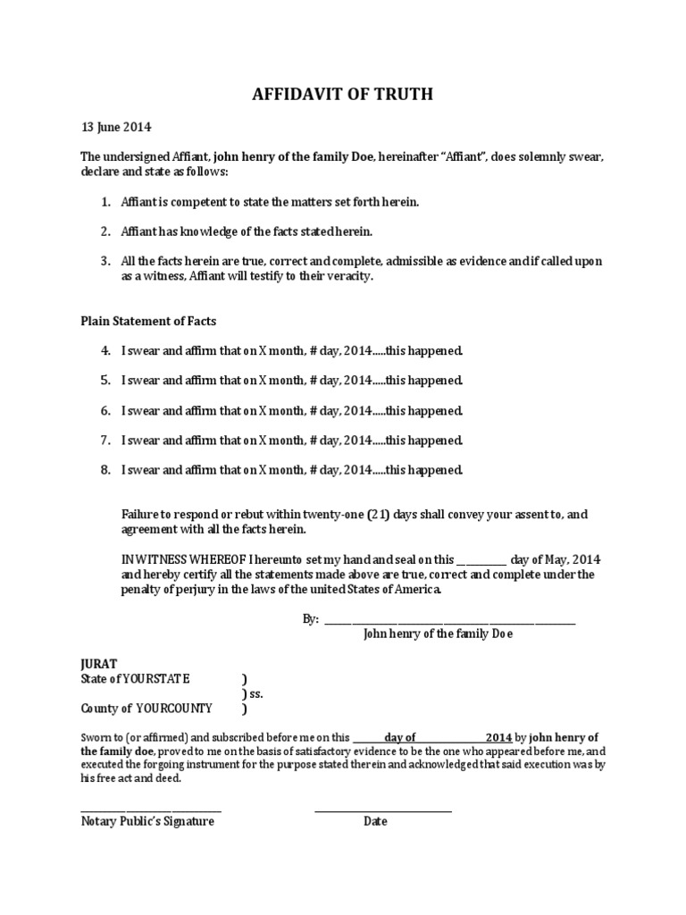 Affidavit of Truth: Plain Statement of Facts | PDF