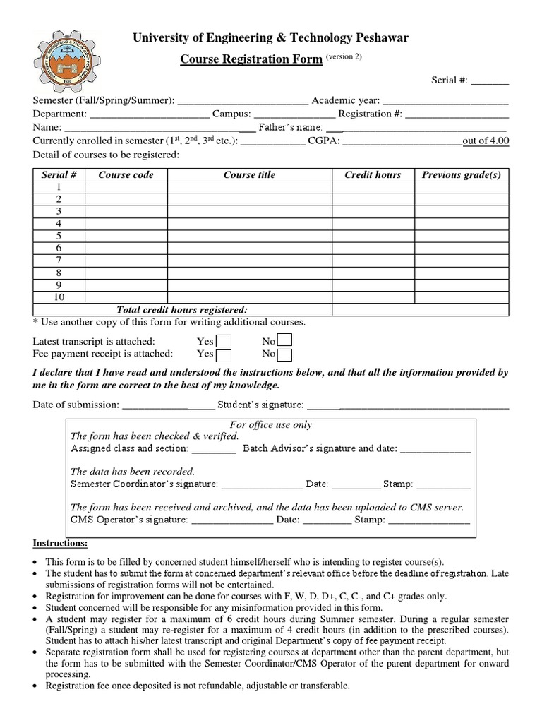 Courses Registration Form Version2 | PDF | Fee | Academic Term