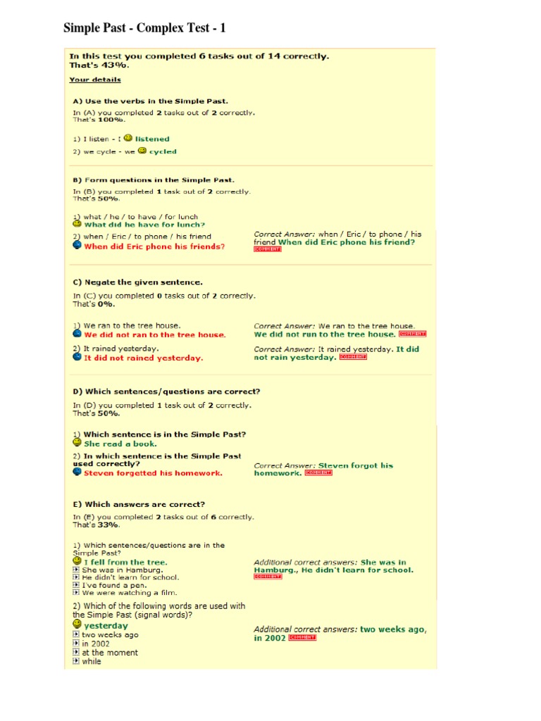 Simple Past - Complex Test - 1 | PDF