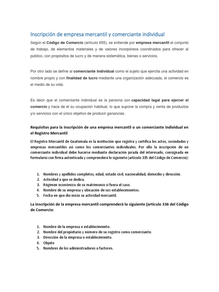 Inscripción de Empresa Mercantil y Comerciante Individual | PDF | Comercio | Business