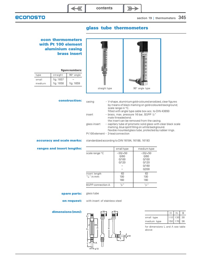 Glass Tube Thermometers: Econ Thermometers With PT 100 Element ...