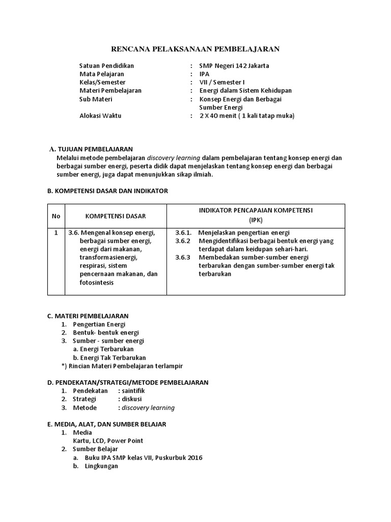 RPP Konsep Energi | PDF