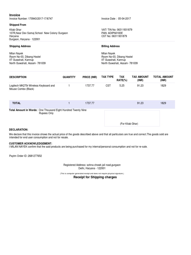 Invoice 20154352 | PDF | Invoice | Receipt