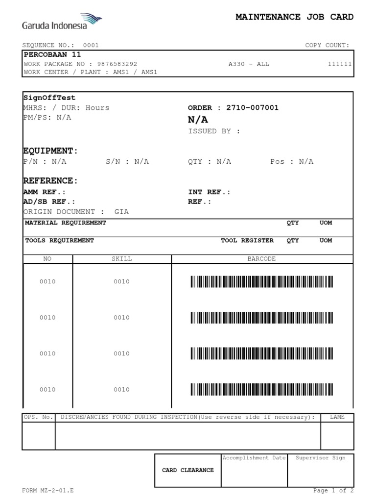 Equipment:: Maintenance Job Card | PDF | Business