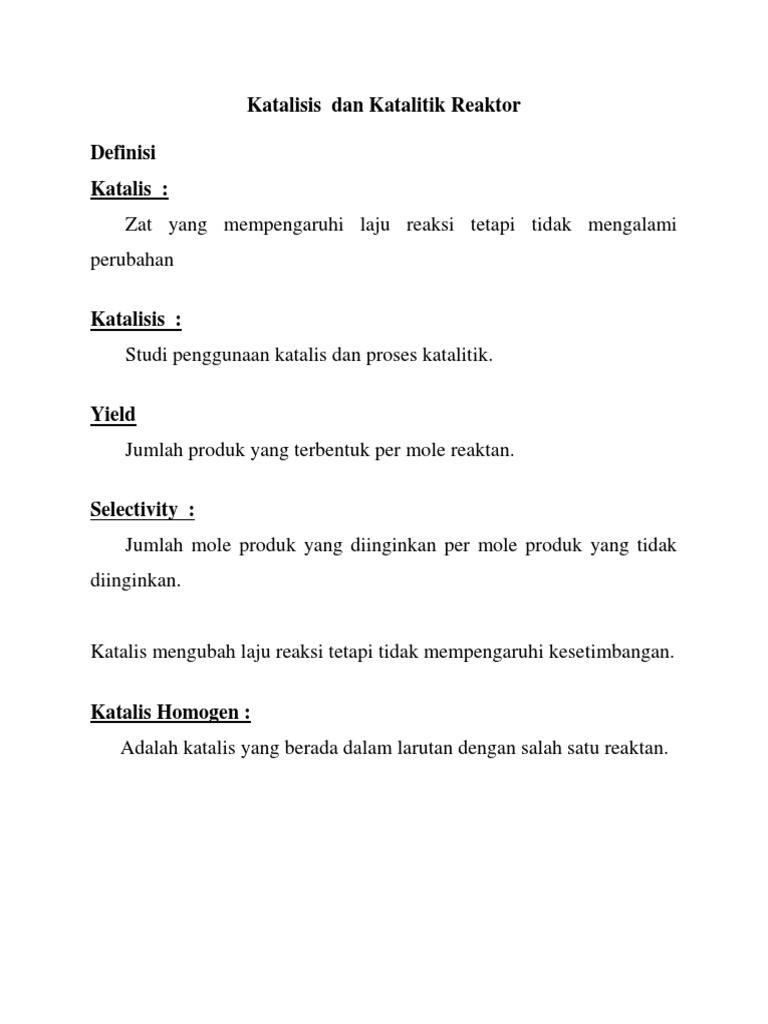 Katalisis dan Katalitik Reaktor: Sebuah Pengantar Komprehensif tentang ...