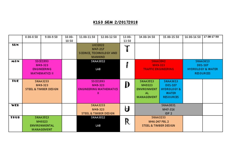 Timetable Sem 2 | PDF | Environment | Natural Environment