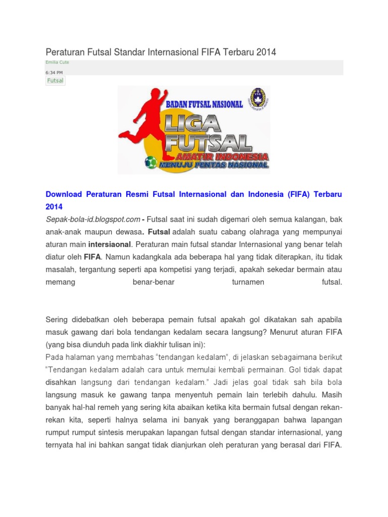 Peraturan Futsal Terbaru FIFA 2024 | PDF