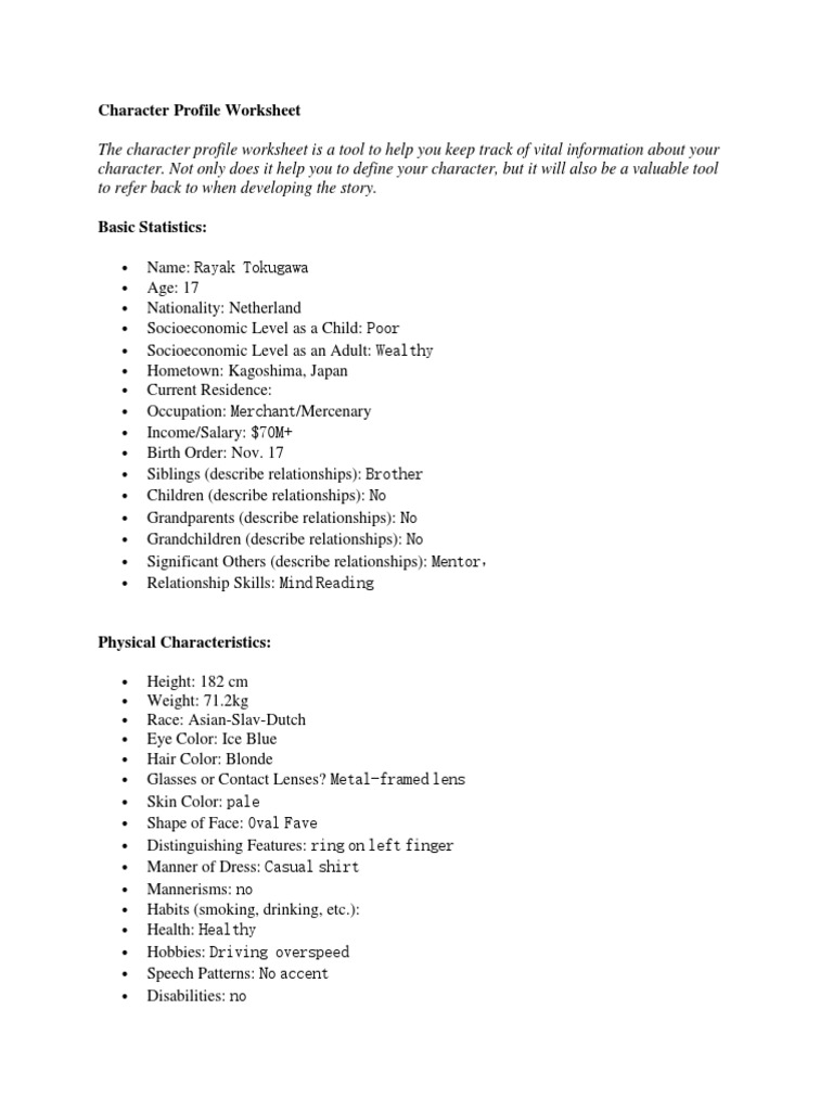 Character Profile Worksheet 1 | PDF | Extraversion And Introversion ...