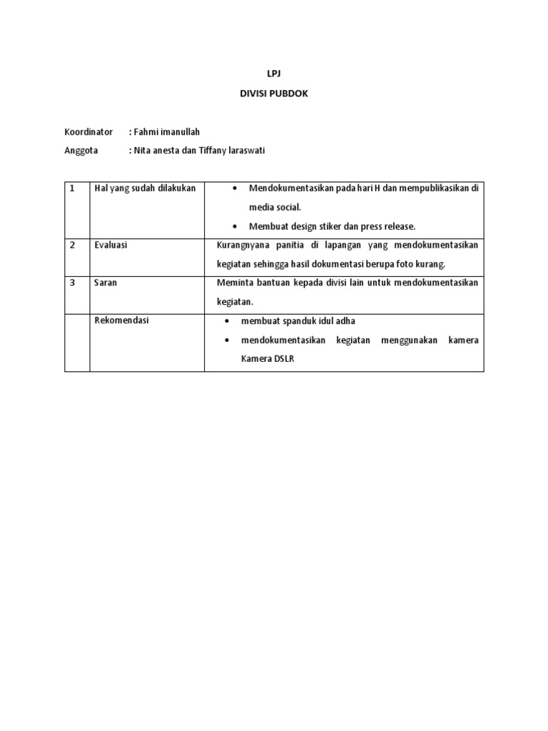 LPJ Evaluasi Divisi Pubdok | PDF