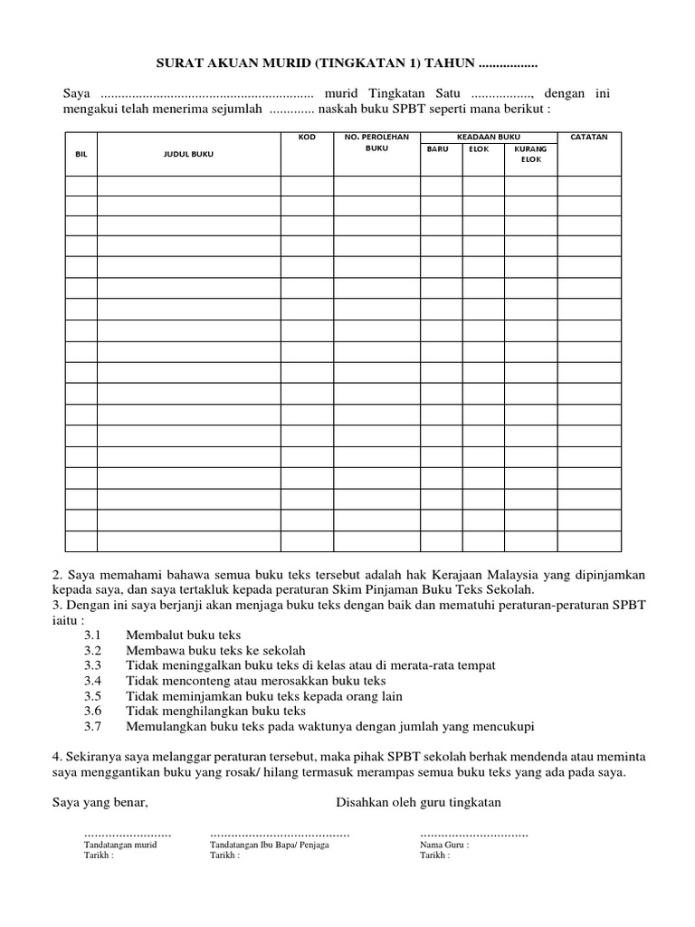 Contoh Surat Akuan Terima Buku | PDF