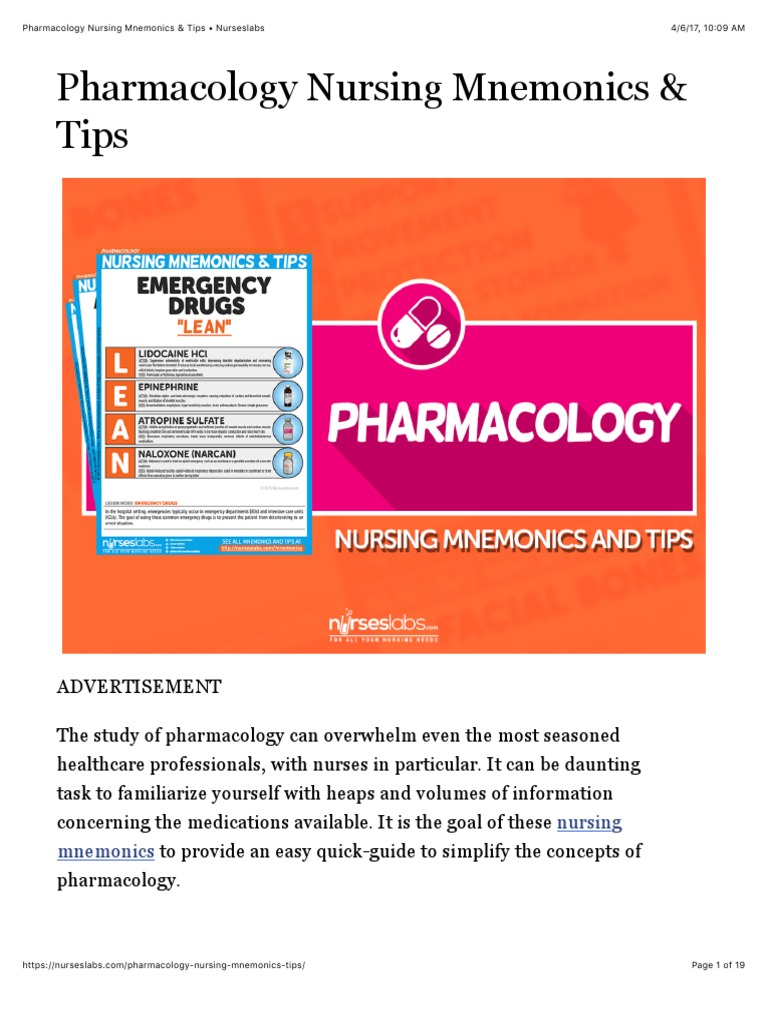 Pharmacology Nursing Mnemonics & Tips - Nurseslabs | PDF | Heart ...