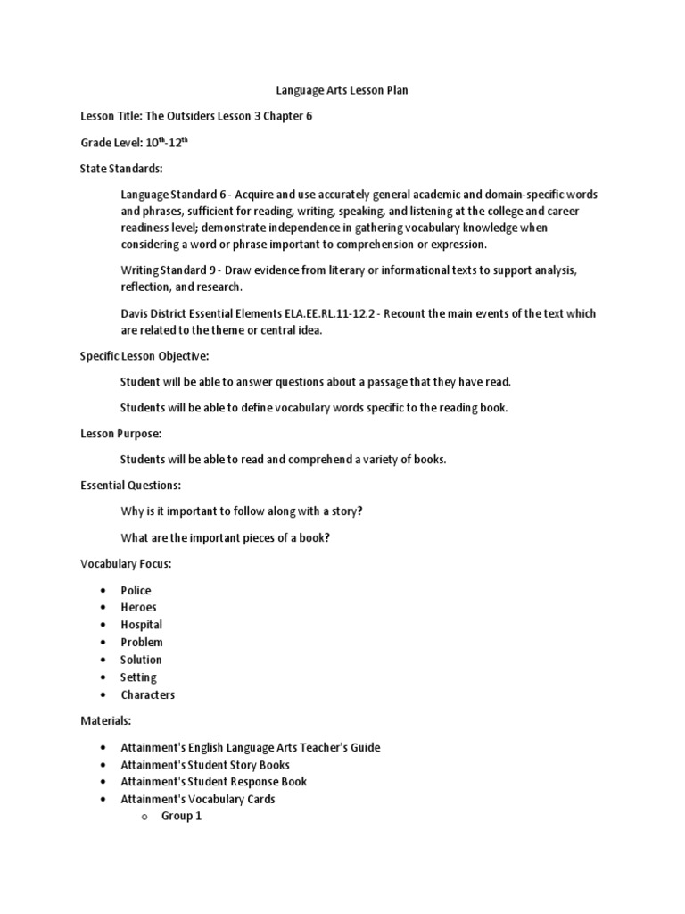 The Outsiders - Lesson 3 Chapter 6 | PDF | Vocabulary | Epistemology