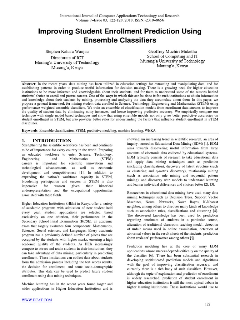 Improving Student Enrollment Prediction Through Ensemble Classification | PDF | Statistical ...