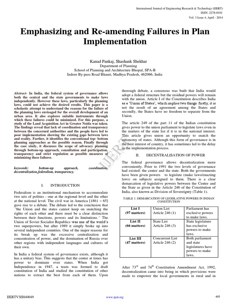 Ijert Ijert: Emphasizing and Re-Amending Failures in Plan Implementation | PDF ...