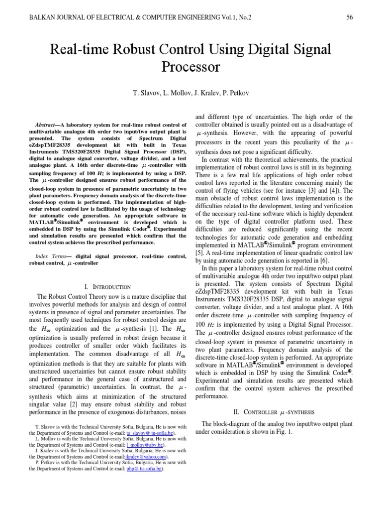 Real-Time Robust Control Using Digital Signal Processor: T. Slavov, L. Mollov, J. Kralev, P ...