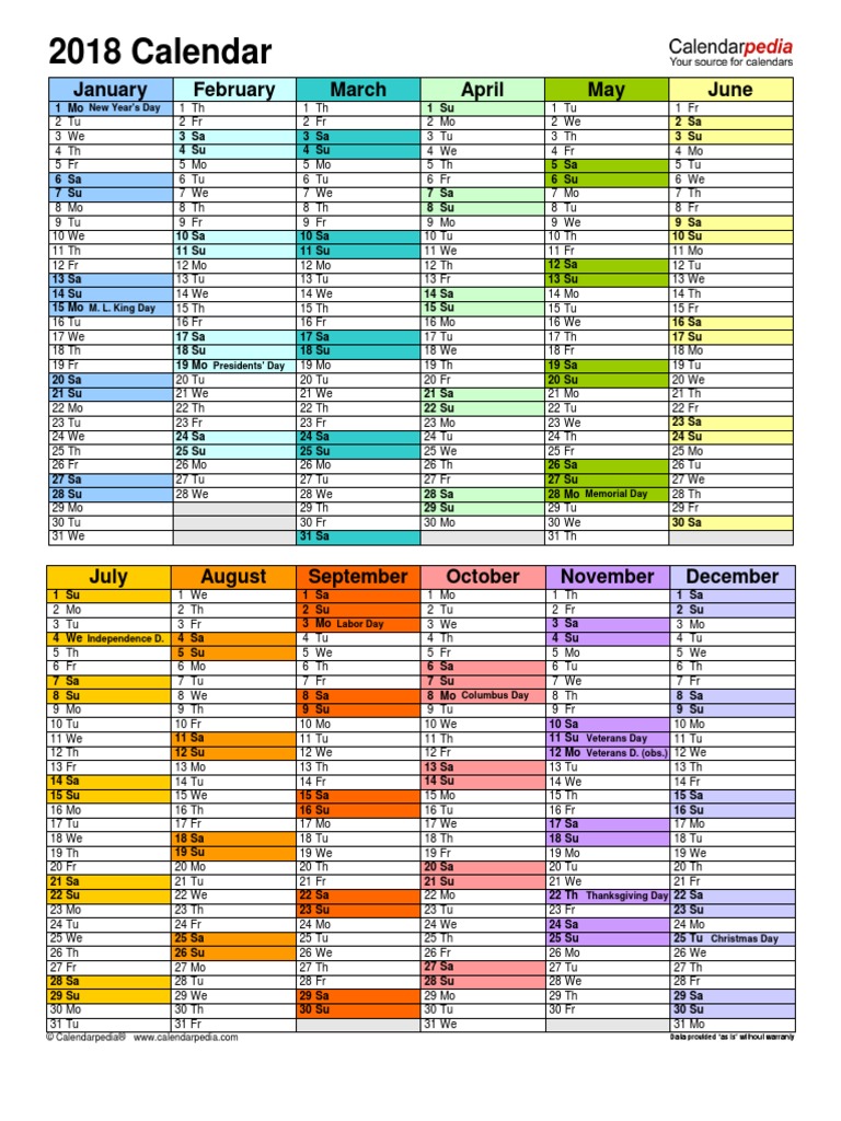 2018 Calendar Portrait in Color | PDF | Weather | Unrest