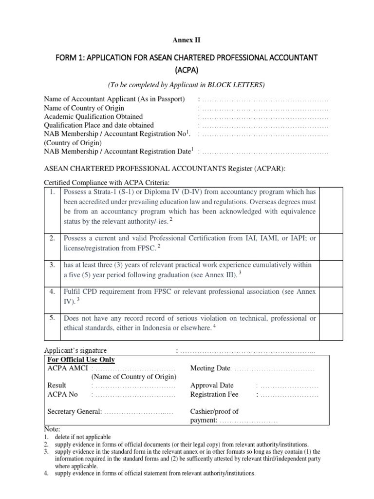 ASEAN CPA Application Form | PDF | Certified Public Accountant | Accountant
