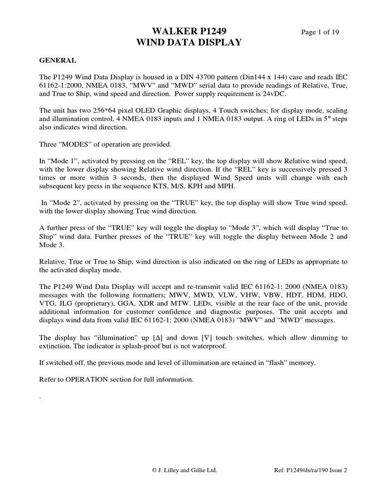 P1249 Wind Data Display Data Sheet - Issue 2 - Inc Drawings | PDF ...