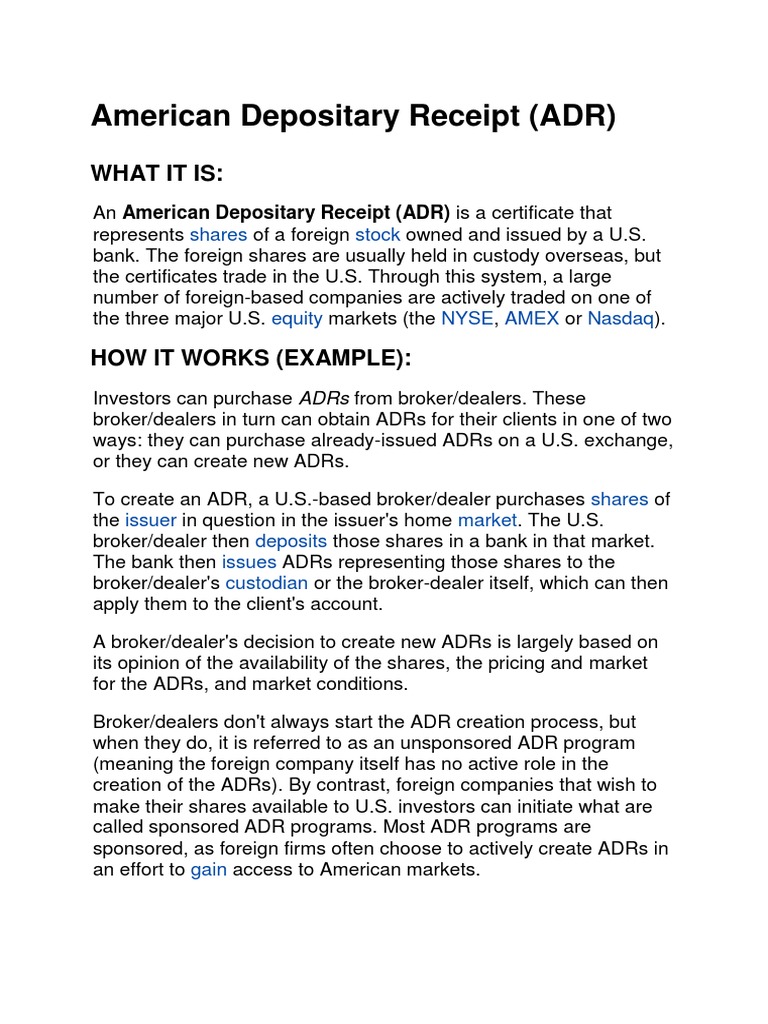 American Depositary Receipt (ADR) : What It Is | PDF | American ...
