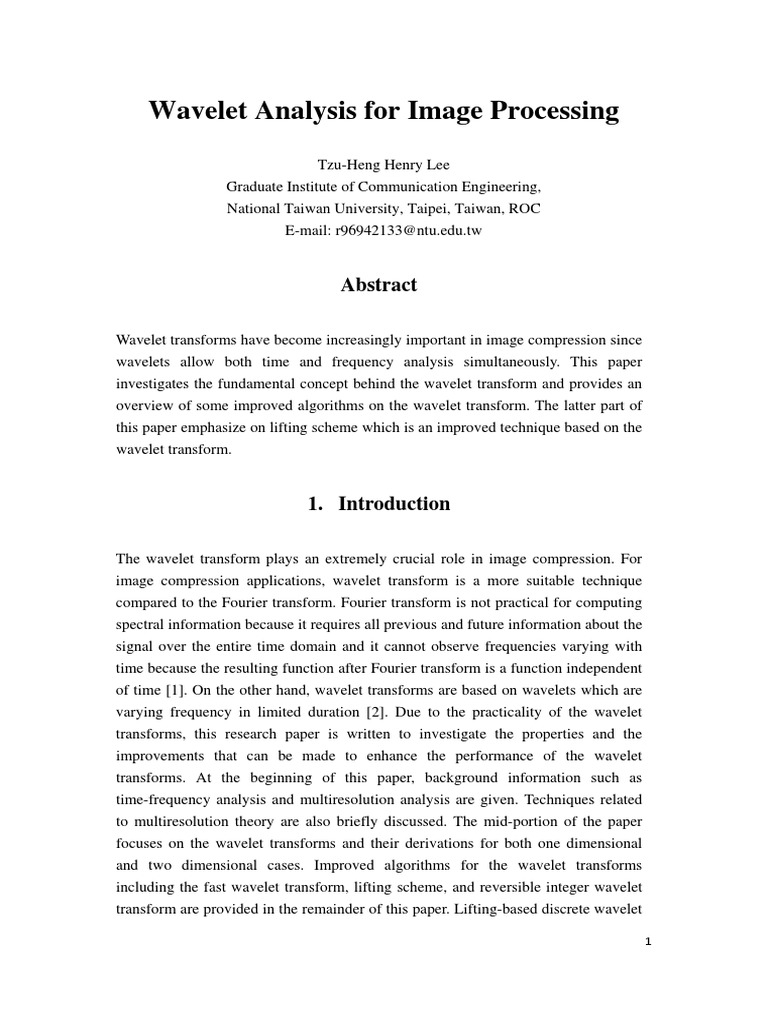 Wavelet Transforms For Image Compression Understanding The Fundamental Concepts And Improved