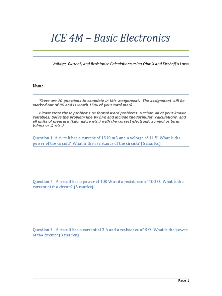 Ohms Law Assignment | PDF | Series And Parallel Circuits | Electrical ...