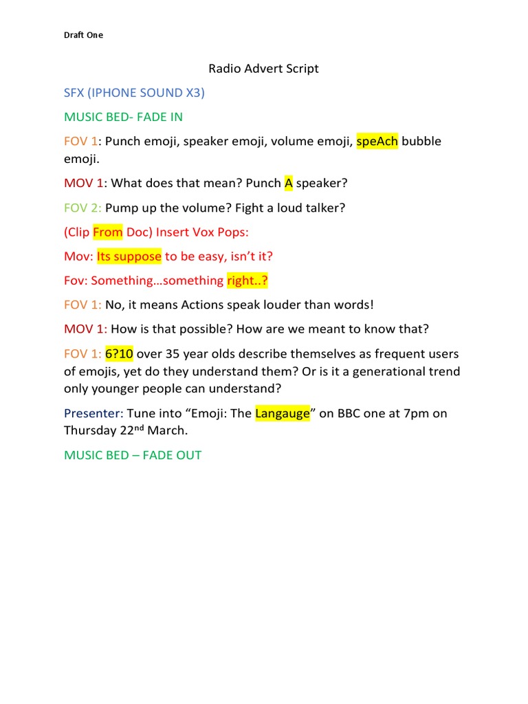 Radio Advert Script for "Emoji: The Language" | PDF | Language Arts ...