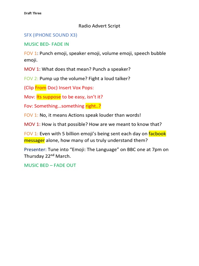 Radio Ad Script for Emoji Show | PDF