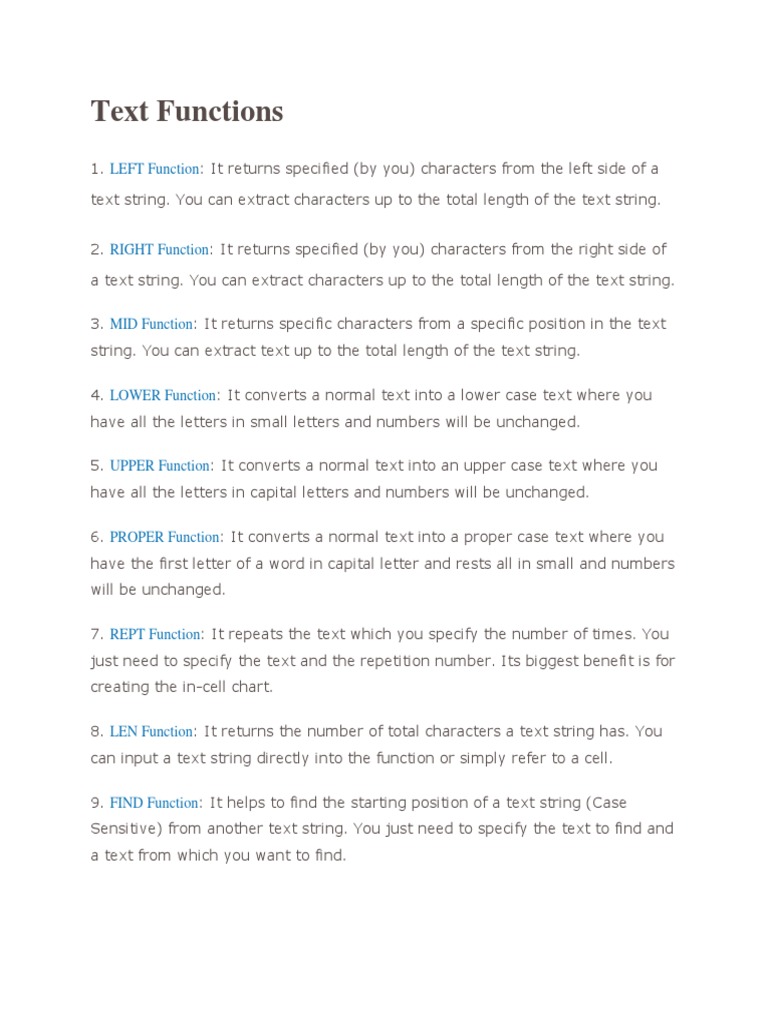 Text Functions: LEFT Function | Download Free PDF | Numbers | Average