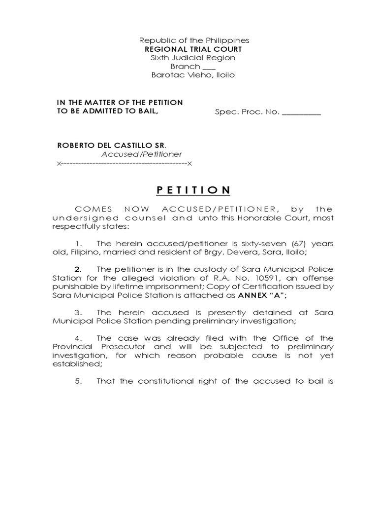 Petition To Bail | PDF | Bail | Law Enforcement
