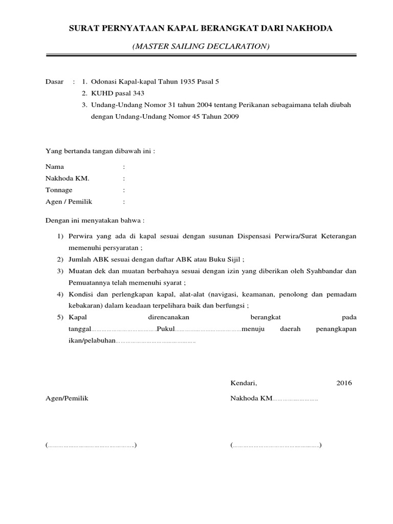 Master Sailing Declaration | PDF