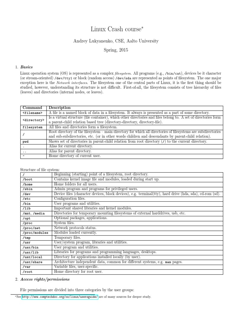 Linux Crash Course Command Description Filesystem Pwd Pdf