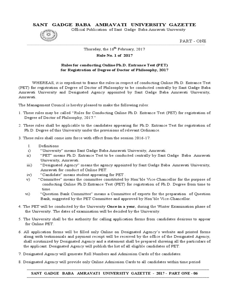 Sant Gadge Baba Amravati University Gazette: Part - One | PDF | Doctor ...