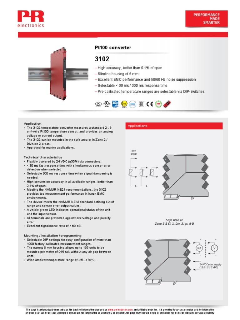 Pt100 Converter: Application | PDF | Sensor | Electrical Engineering