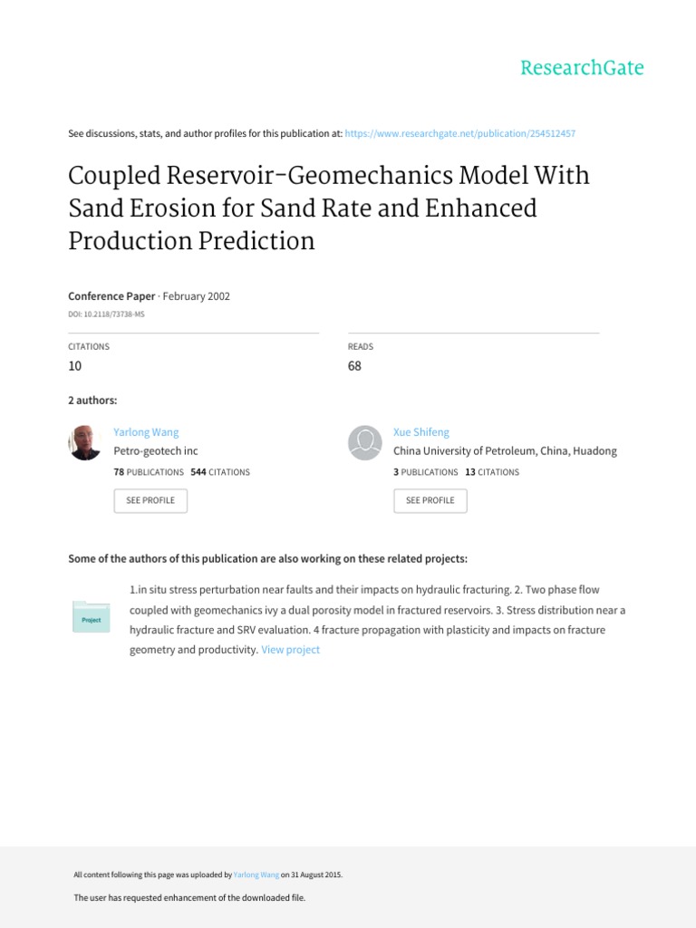 Coupled Reservoir-Geomechanics Model With Sand Erosion For Sand Rate ...