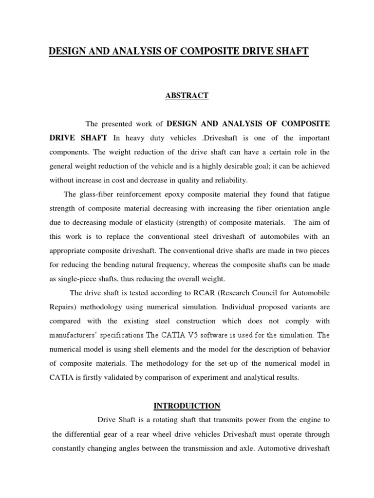 Design and Analysis of Composite Drive Shaft | PDF | Axle | Composite ...