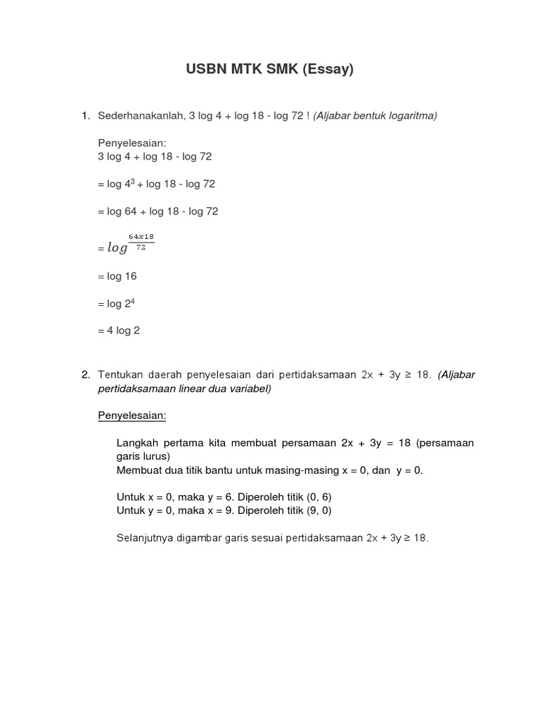 Usbn SMK - MTK Essay 5 Soal | PDF | Metode & Bahan Ajar