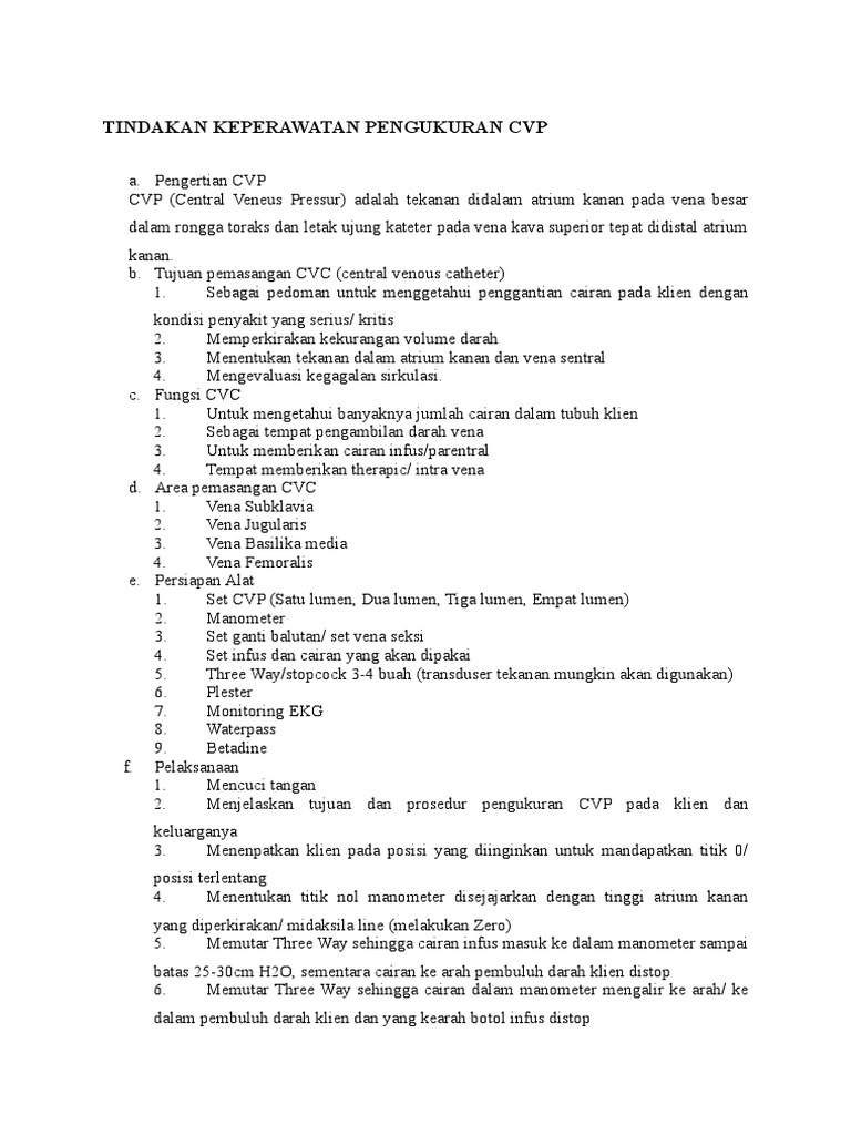 Sop Tindakan Keperawatan Pengukuran CVP | PDF