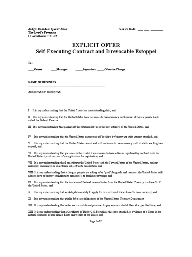 Self Executing Contract Pdf Debt Interest