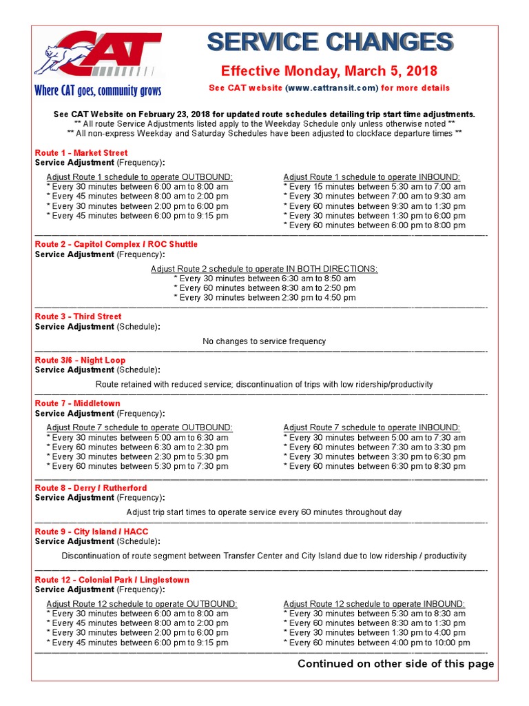 Capital Area Transit Route Changes March 5, 2018 | PDF | Public ...