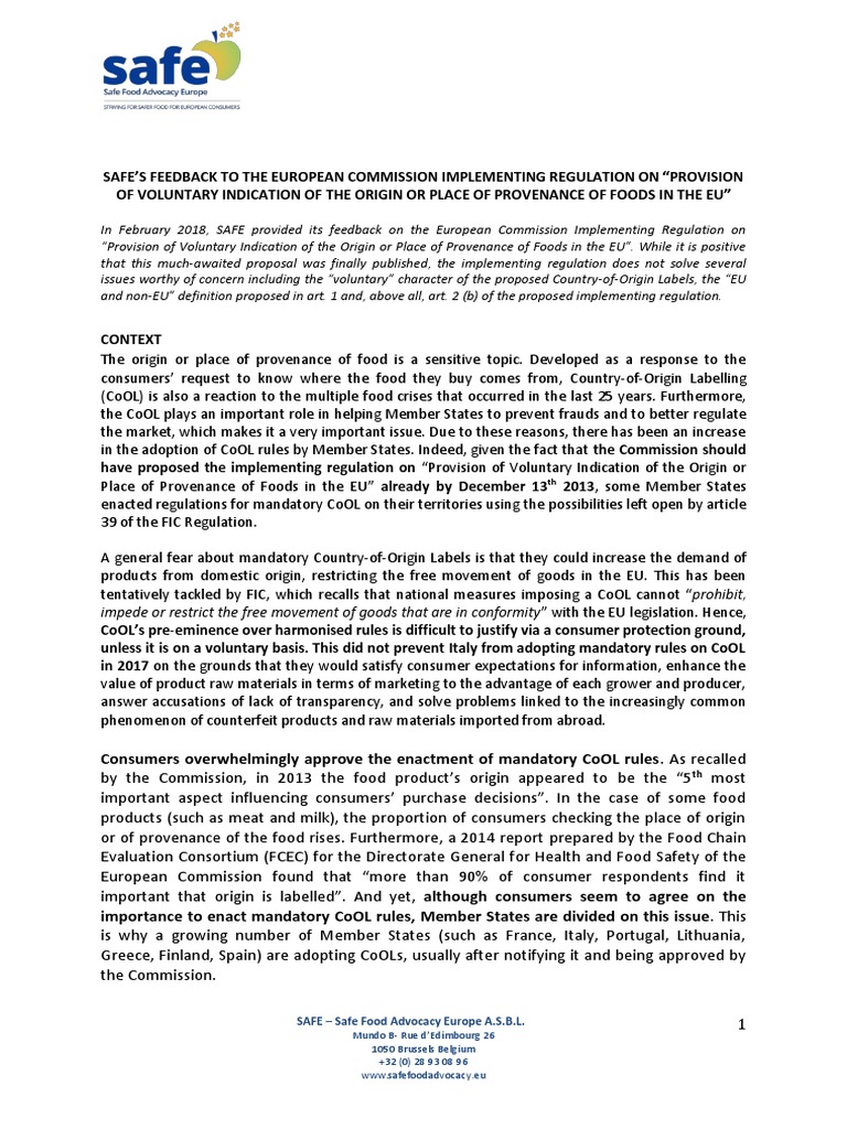 Provision of Voluntary Indication of The Origin or Place of Provenance ...